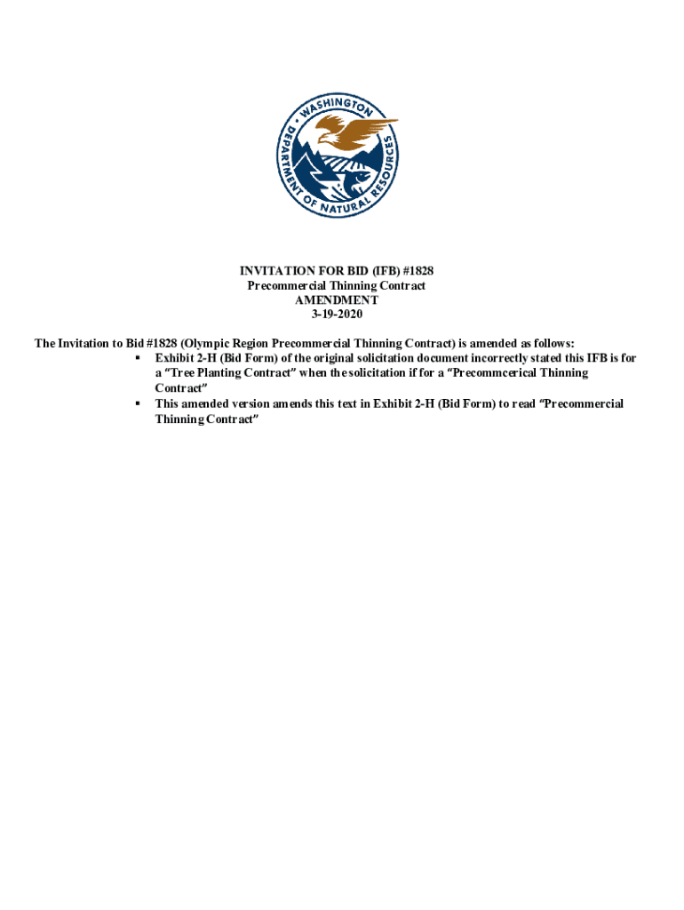 Fillable Online INVITATION FOR BID (IFB): PRECOMMERCIAL RESTORATION THINNING CONTRACT Fax Email ...