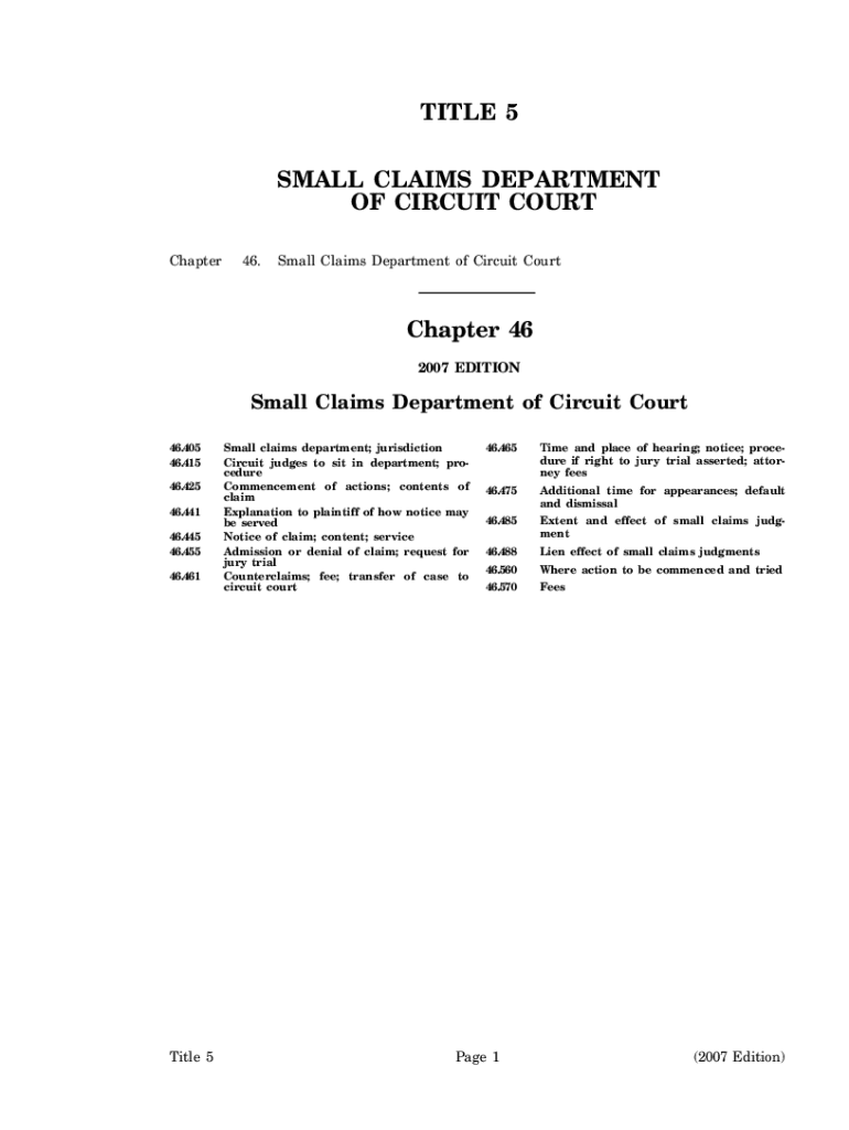 Fillable Online ORS Chapter 46 - Small Claims Department of Circuit ...