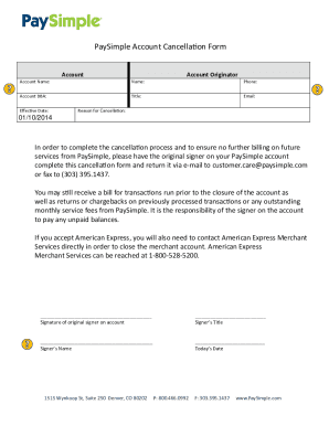 Fillable Online NPC Account Cancellation Form - PaySimple Fax Email ...