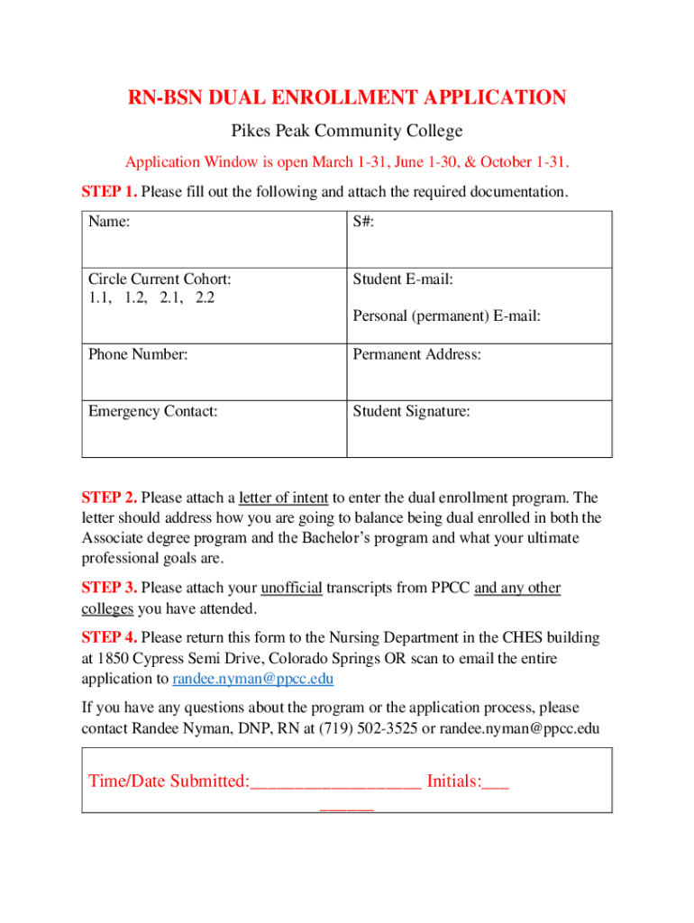 Fillable Online RN-BSN DUAL ENROLLMENT APPLICATION Fax Email Print - pdfFiller