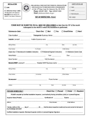 Fillable Online SET-UP INSPECTION - Form I FORMS MUST BE SUBMITTED ON ... Fax Email Print ...