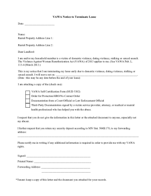Fillable Online VAWA Notice to Terminate Lease Letter Fax Email Print ...
