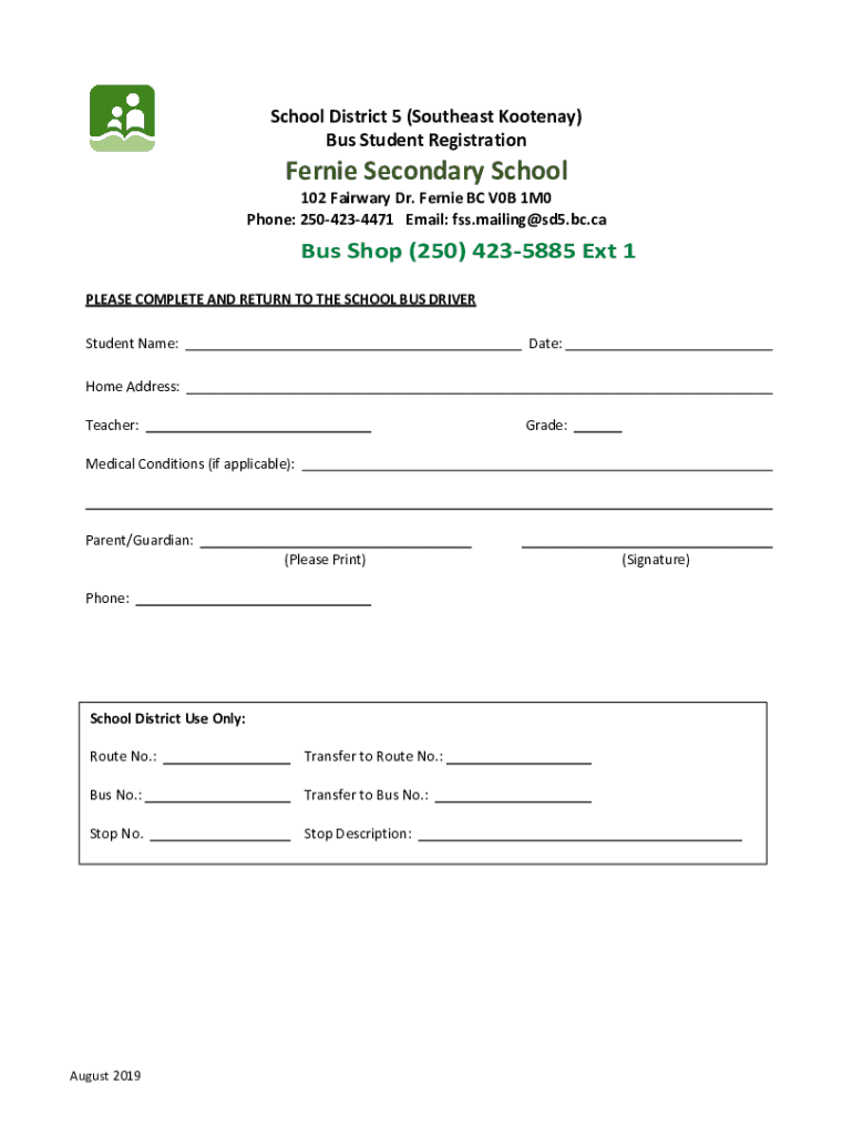 Fillable Online Fillable SD5-Bus Form - Fernie Secondary School Fax ...