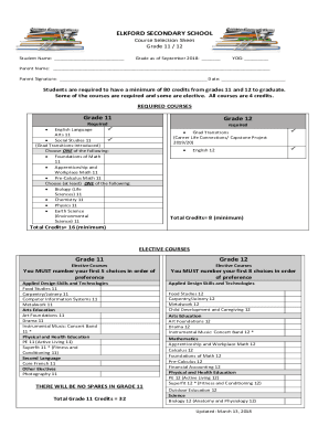 Fillable Online Selection Sheet grade 11-12.pdf - Yale Secondary Course ...