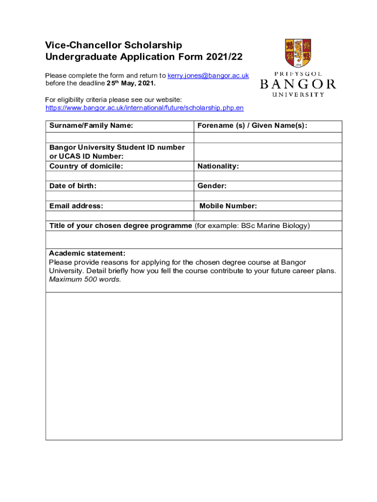 Fillable Online Vice-Chancellor Scholarship Undergraduate Application Form ... Fax Email Print ...