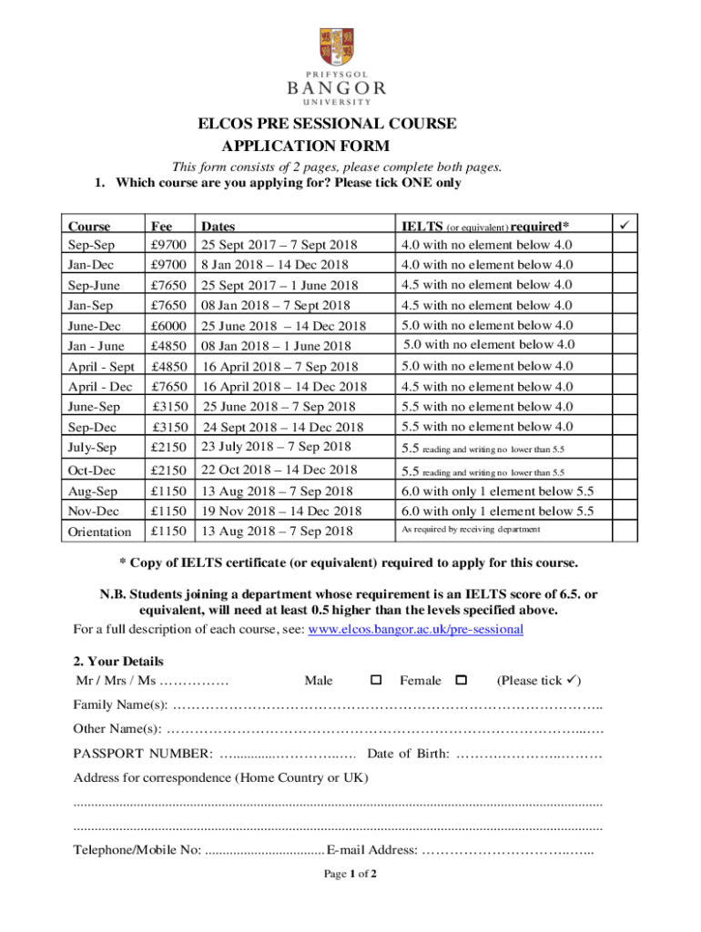 Fillable Online Get the free ELCOS PRE SESSIONAL ENGLISH COURSE ...