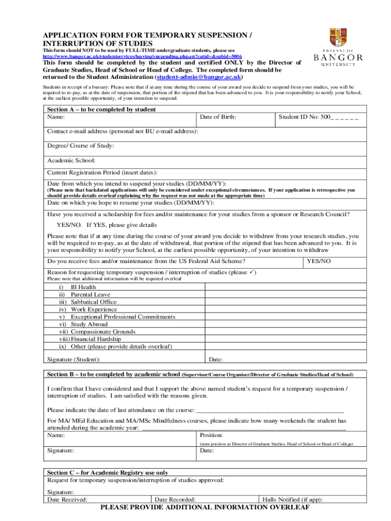 Fillable Online APPLICATION FORM FOR TEMPORARY SUSPENSION ...