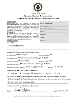 Fillable Online apps pittsburghpa CITY OF PITTSBURGH Historic Review Commission Application for ...