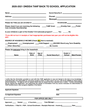 Fillable Online 2020-2021 ONEIDA TANF BACK TO SCHOOL APPLICATION Fax Email Print - pdfFiller