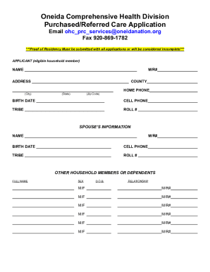 Fillable Online Oneida Comprehensive Health Division Purchased/Referred ...