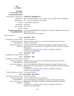Fillable Online Europass Curriculum Vitae Personal information First ...