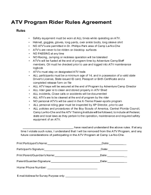 Fillable Online ATV Program Rider Rules Agreement - Scouting Event Fax ...