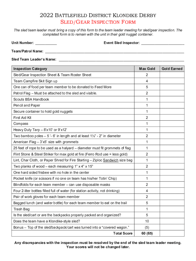 Fillable Online sled/gear inspection form - Scouting Event Fax Email ...