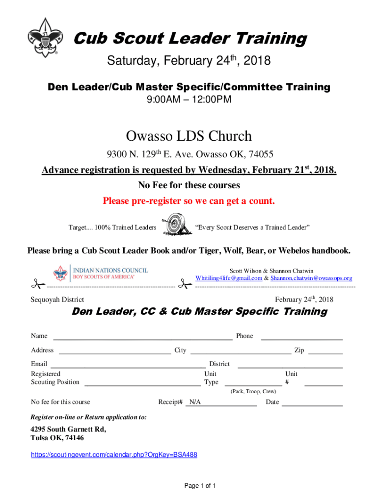 Fillable Online Den Leader-Specific Training - Boy Scouts of America ...