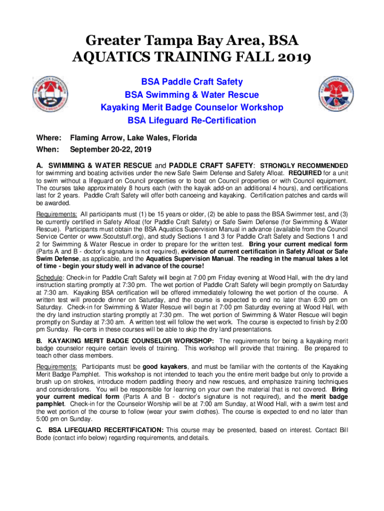 Fillable Online BSA Aquatics Supervision Paddle Craft Safety ...