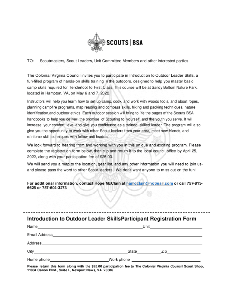 Fillable Online Intro to Outdoors Leaders Training (IOLS) - Cradle of ...