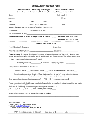 Fillable Online SCHOLARSHIP REQUEST FORM National Youth ... - Scouting Event Fax Email Print ...