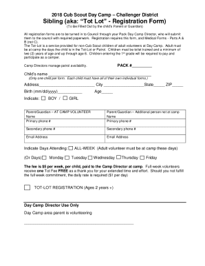 Fillable Online Sibling (aka: Tot Lot - Registration Form) - Scouting Event Fax Email Print ...