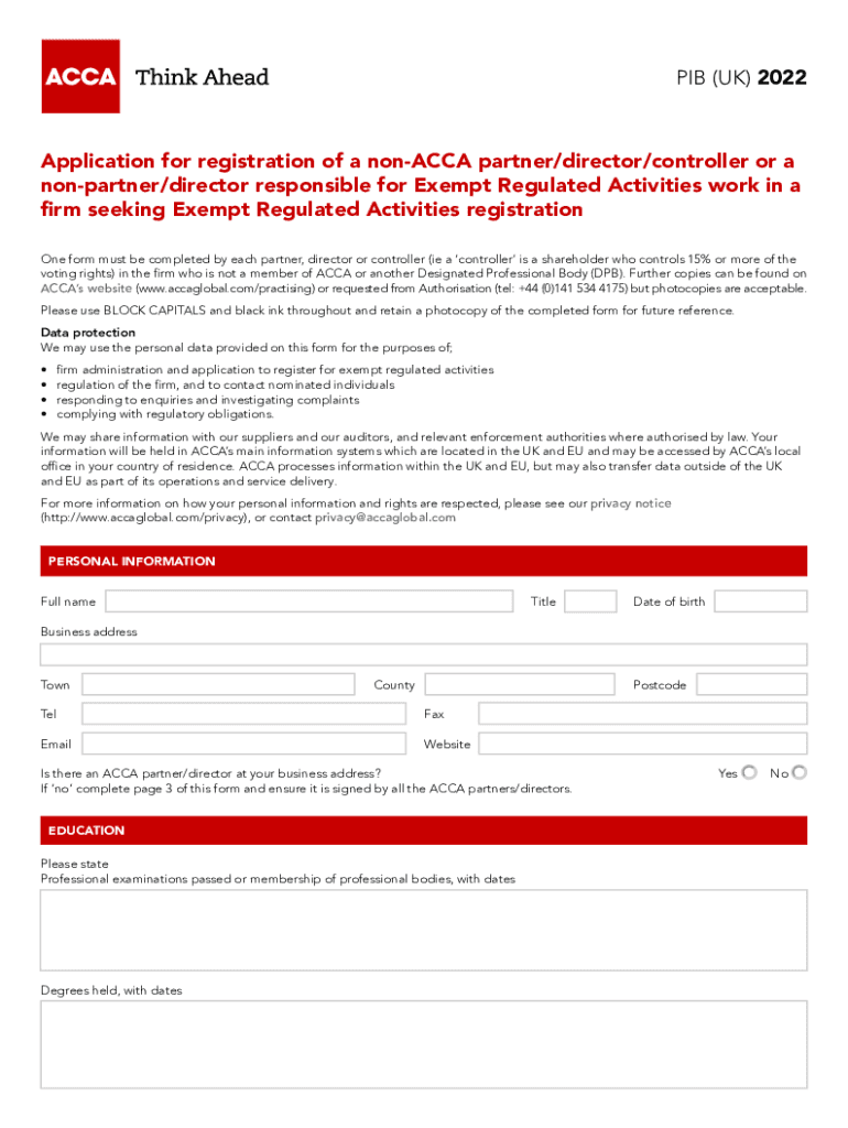 Fillable Online Application for registration of a non-ACCA partner ...