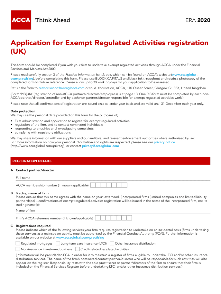 Fillable Online Exempt regulated activities (UK)ACCA GlobalExempt ...