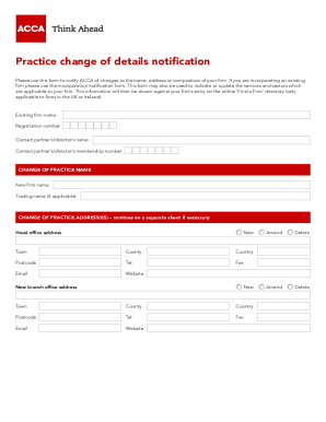 Fillable Online Practice change of details notification - ACCA Global ...
