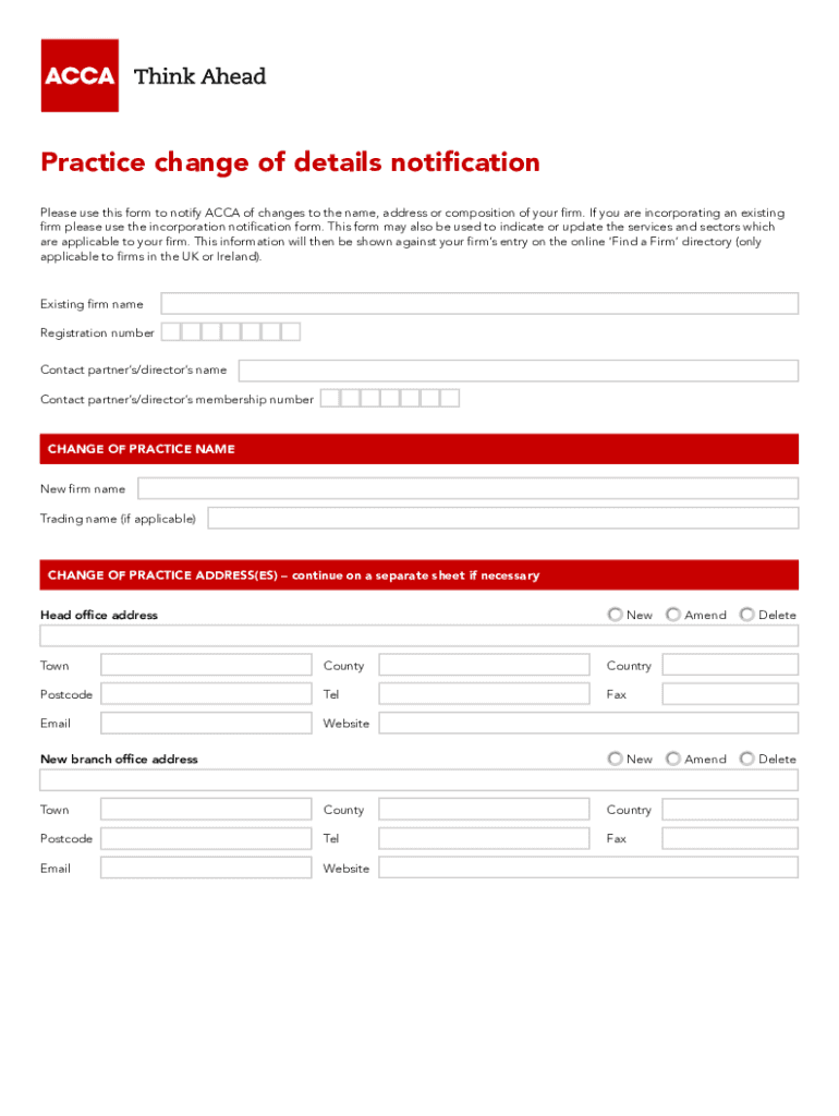 Fillable Online Practice change of details notification - ACCA Global ...