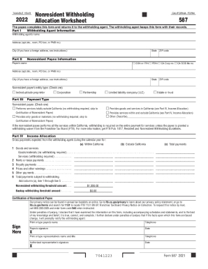 Fillable Online 2022 Form 587 Nonresident Withholding Allocation ...