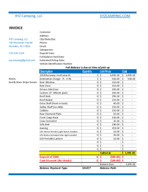 Fillable Online XYZ Camping, LLC XYZCAMPING.COM INVOICE Fax Email Print ...