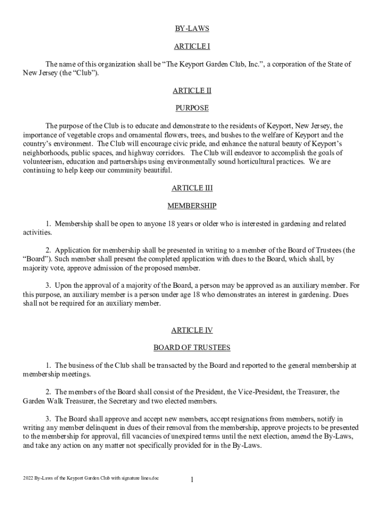 Fillable Online PARK RIDGE GARDEN CLUB BYLAWS ARTICLE I NAME Fax Email ...