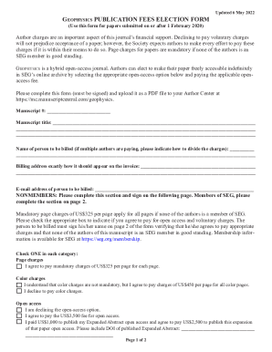 Fillable Online library seg GEOPHYSICS PUBLICATION FEES ELECTION FORM Fax Email Print - pdfFiller