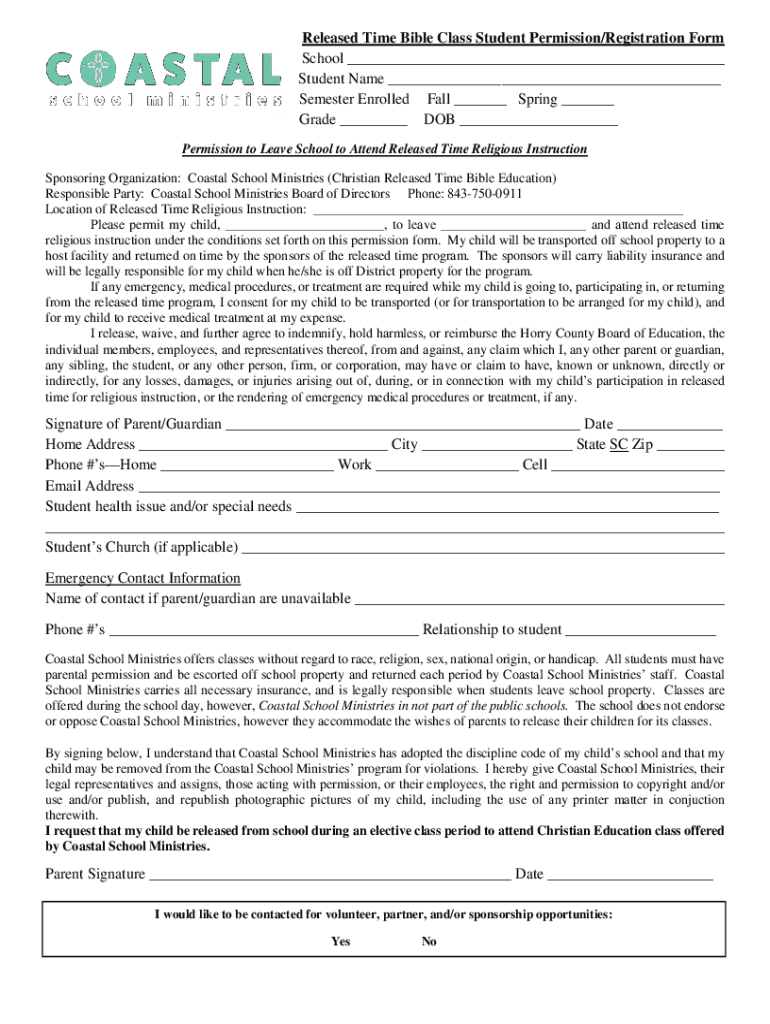 Fillable Online schooltimebible.orgstudent-permission-formStudent Registration FormSchool Time ...