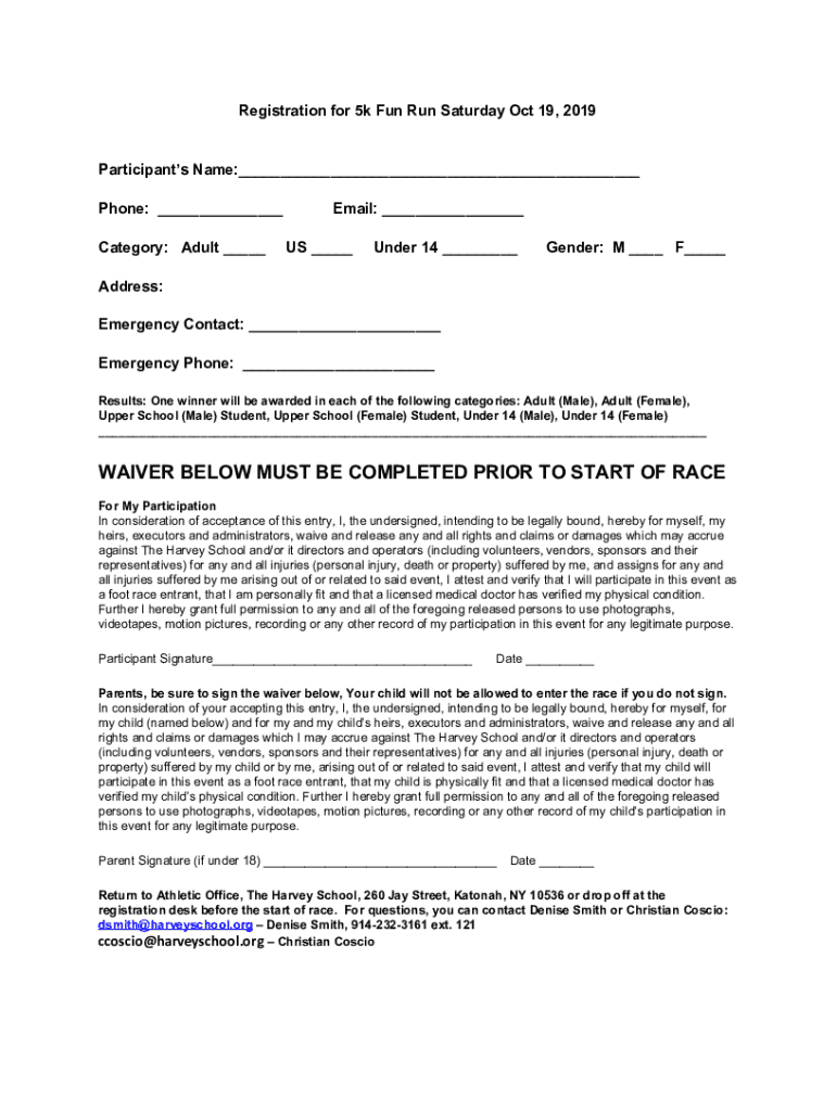 Fillable Online Use the 5K Fun Run Registration Form TemplateFun ...
