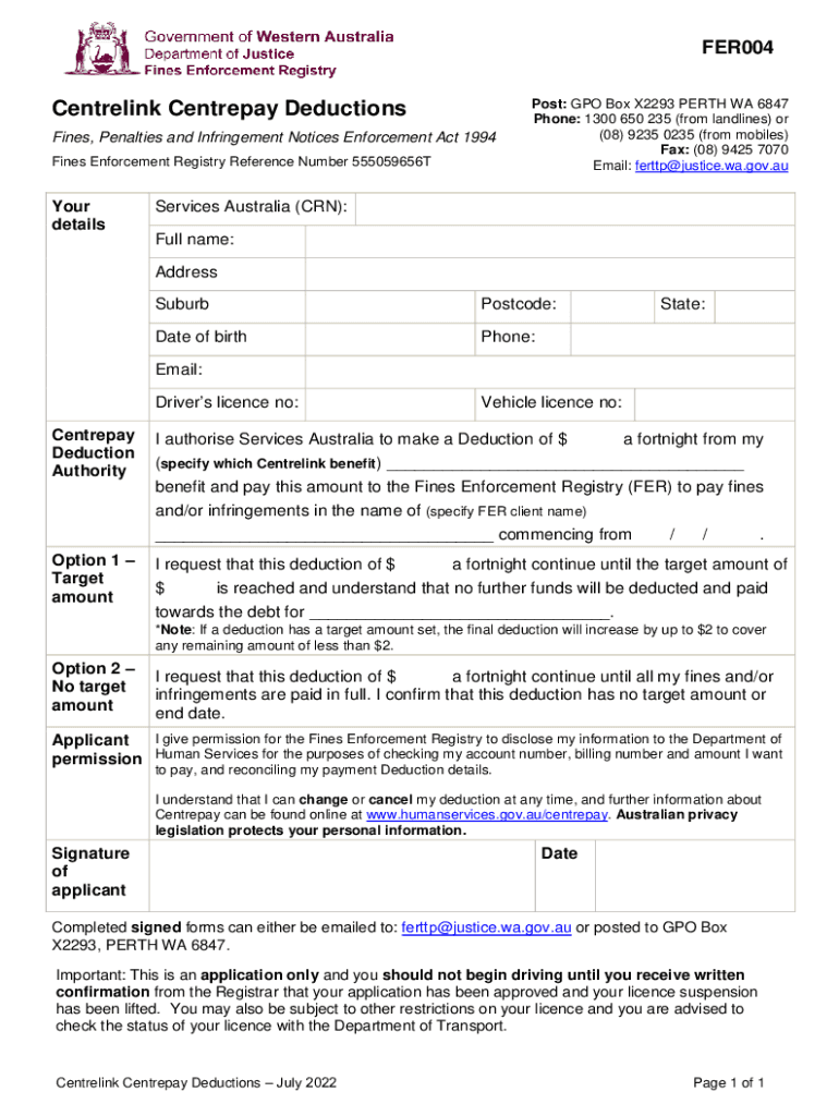 Fillable Online Set up Centrepay deductions - Centrepay - Services ...