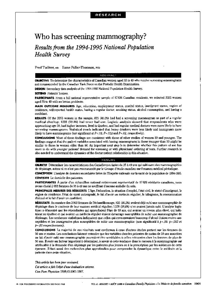Fillable Online Who has screening mammography? Results from the ...