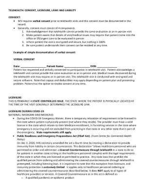 Fillable Online TELEHEALTH: CONSENT, LICENSURE, LAWS AND LIABILITY ...