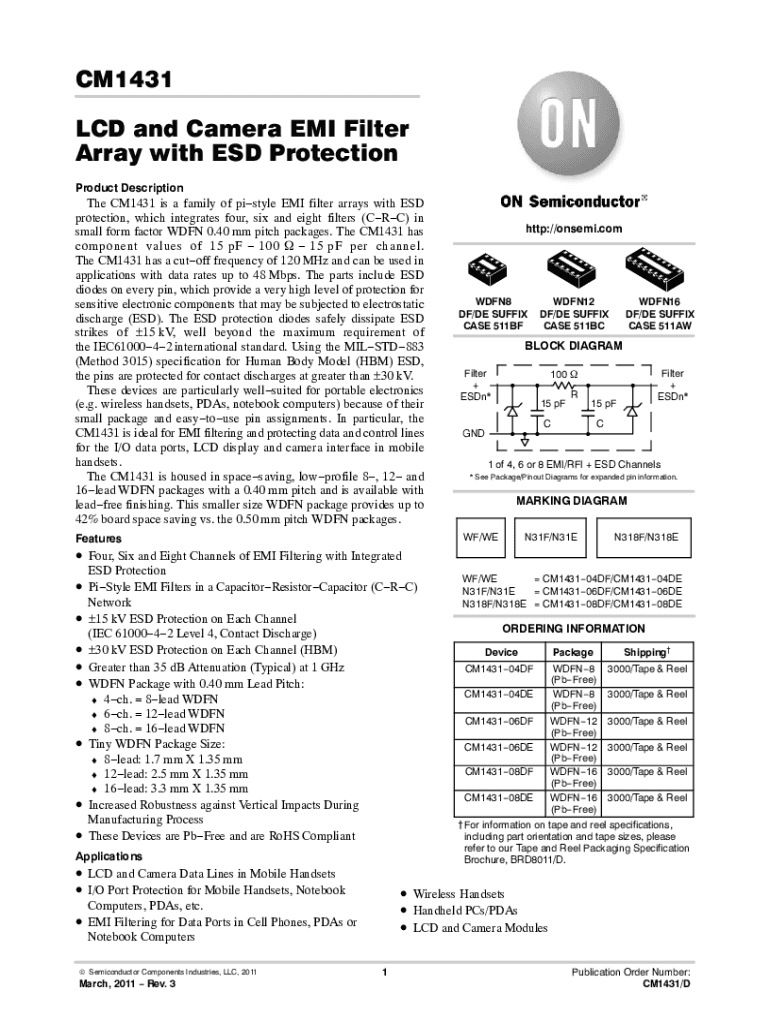 Fillable Online CM1431 - LCD and Camera EMI Filter Array with ESD ...