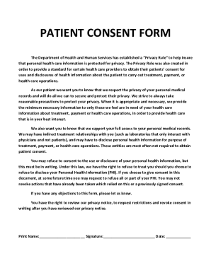 Fillable Online PATIENT CONSENT FORM The Department of Health & Human ...