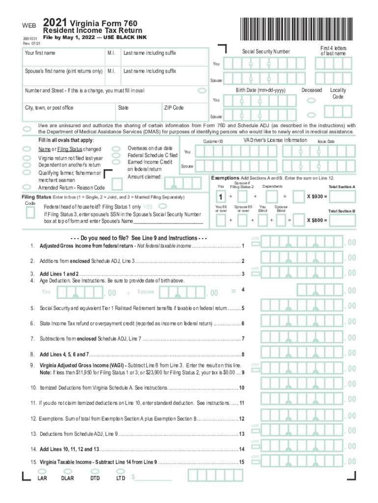 Fillable Online secure hosting vt 2021 Form 760PY - Virginia Part-Year Resident Income Tax ...