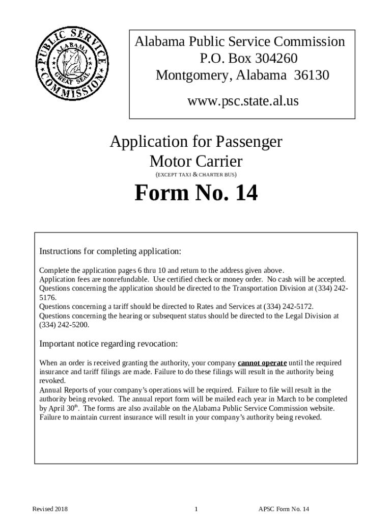 EXCEPT TAXI CHARTER BUS No. 14 - Alabama Doc Template | pdfFiller