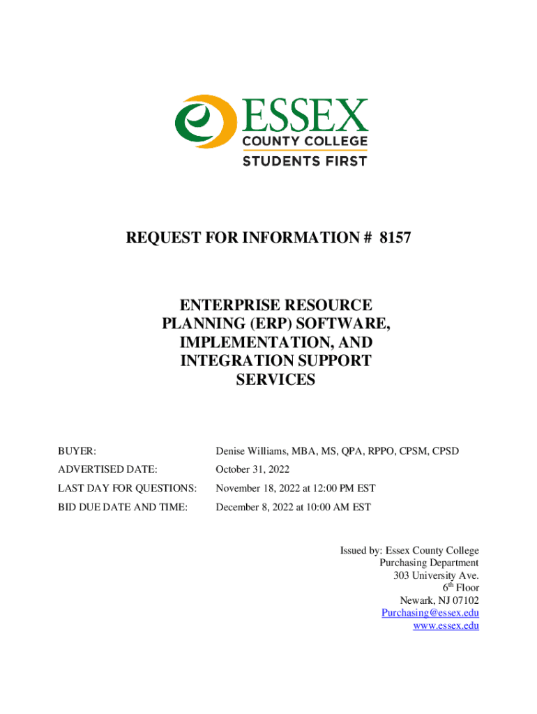 Fillable Online ERP Software Request for InformationERP RFI Template ...