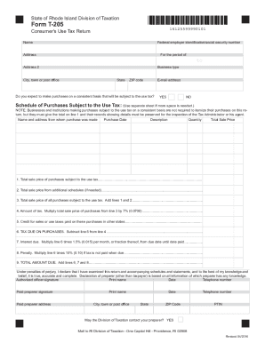 Fillable Online tax ri Form T-205 Consumer's Use Tax Return ...