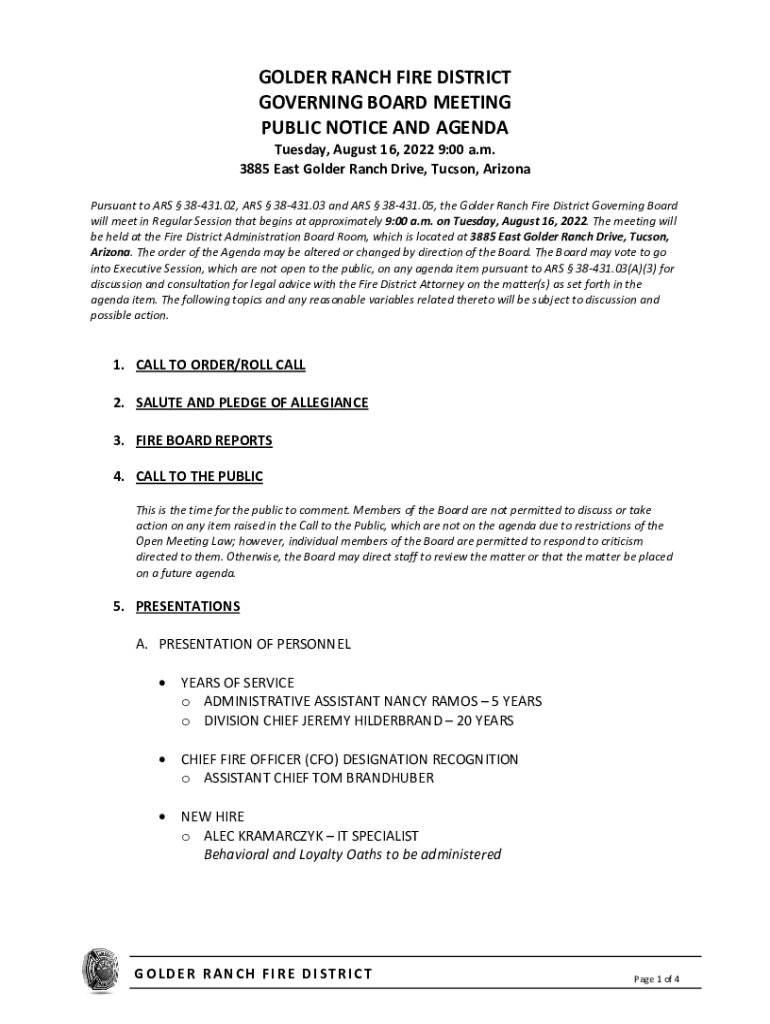 Fillable Online Golder Ranch Fire District Serving with strong hands ...