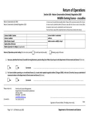 Fillable Online Return of Operations. Wildlife farming of crocodiles ...