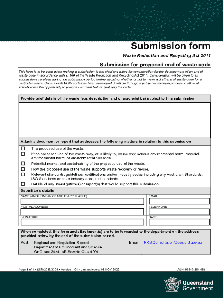 Fillable Online Fillable Online Submission for proposed end of waste ...