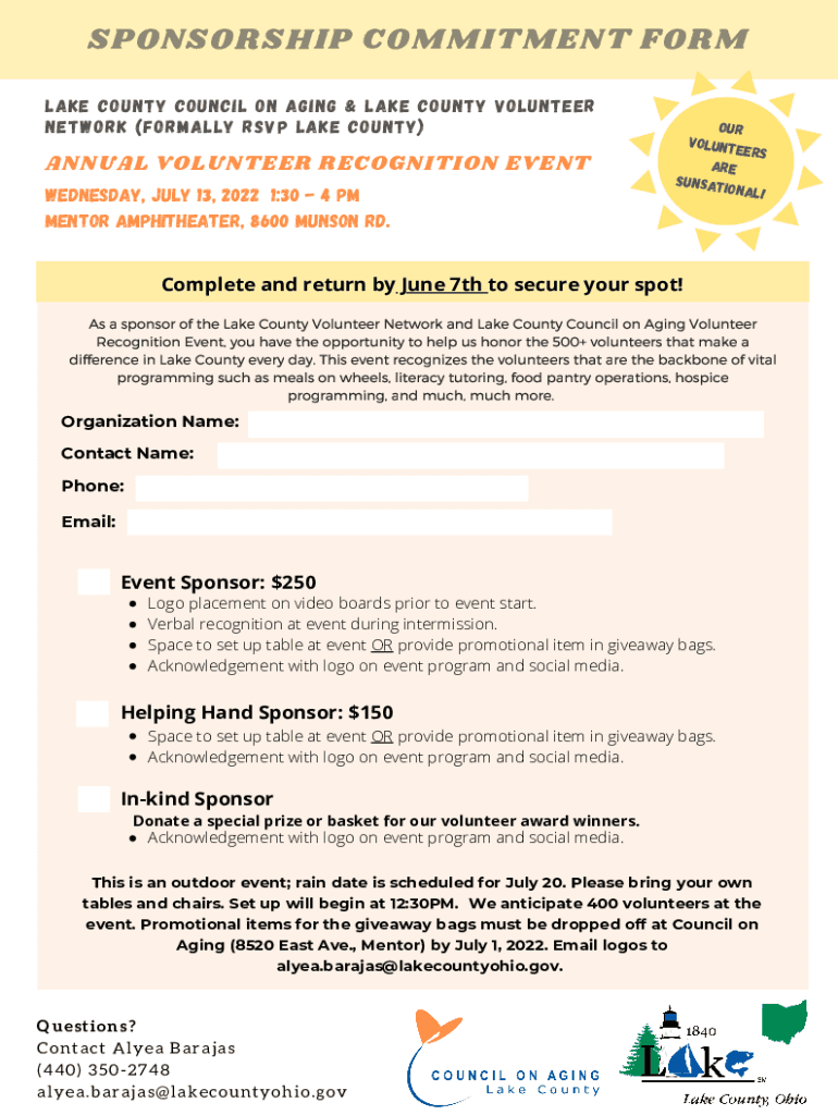 Fillable Online SPONSORSHIP COMMITMENT FORM Fax Email Print - pdfFiller