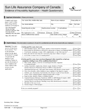 Fillable Online Evidence of Insurability Application - Health ...
