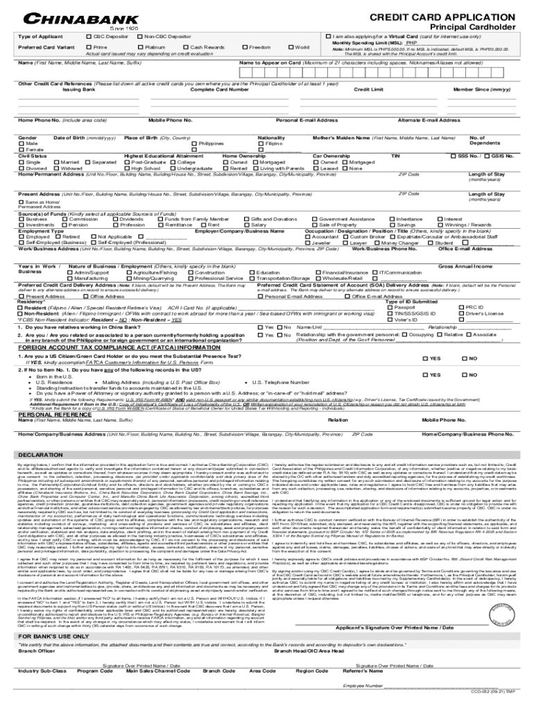 Fillable Online Fillable Credit Card Application For Principal Cardholder Fax Email Print ...
