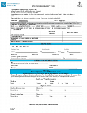 Fillable Online Cigna Evidence of Insurability Form - LACCD - Home Fax ...