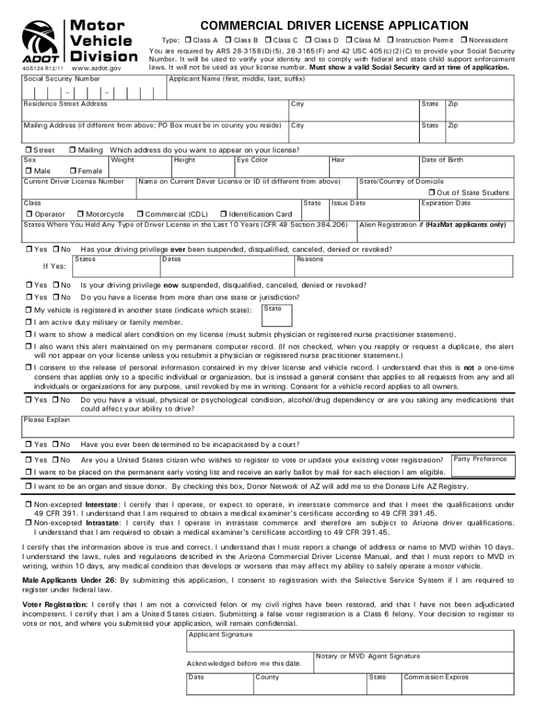 Fillable Online Commercial Driver License Application - Arizona Department of ... Fax Email ...