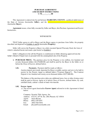 Fillable Online PURCHASE AND SALE AGREEMENT AND ESCROW INSTRUCTIONS ...